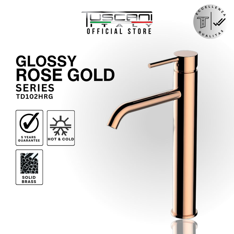 TD102H-RG- Rose Gold Tall Basin Mixer – Tuscani Italy Pte Ltd